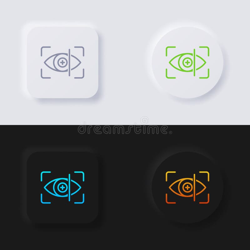 Eye Scanner Icon Set, Multicolor Neumorphism Button Soft UI Design ...