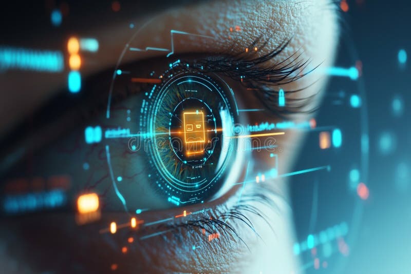 Eye Scans Digital Interface with Security and Password Protection Icons ...