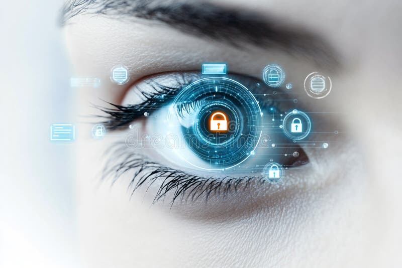 Eye Scans Digital Interface with Security and Password Protection Icons Stock Illustration ...