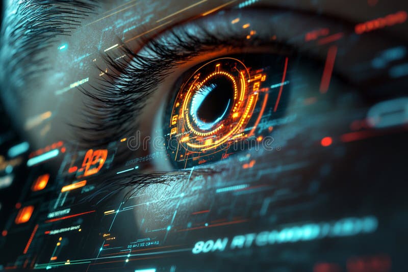 Eye Scans Digital Interface with Security and Password Protection Icons ...