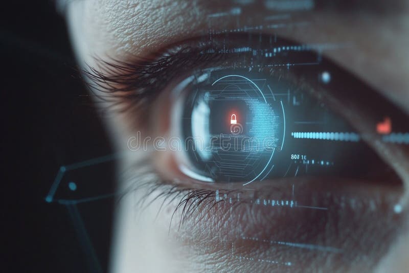 Eye Scans Digital Interface with Security and Password Protection Icons ...