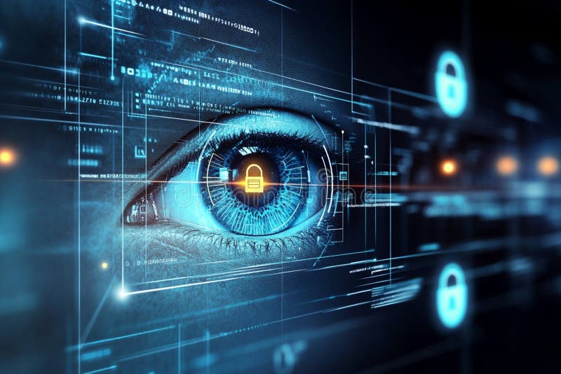 Eye Scans Digital Interface with Security and Password Protection Icons ...