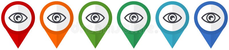Eye, See, Vision, Sight and View Vector Pointers, Set of Colorful Flat ...