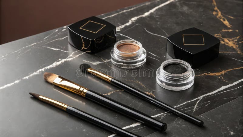 Eye Shadow Pots and Brushes on Marble Stock Illustration - Illustration ...