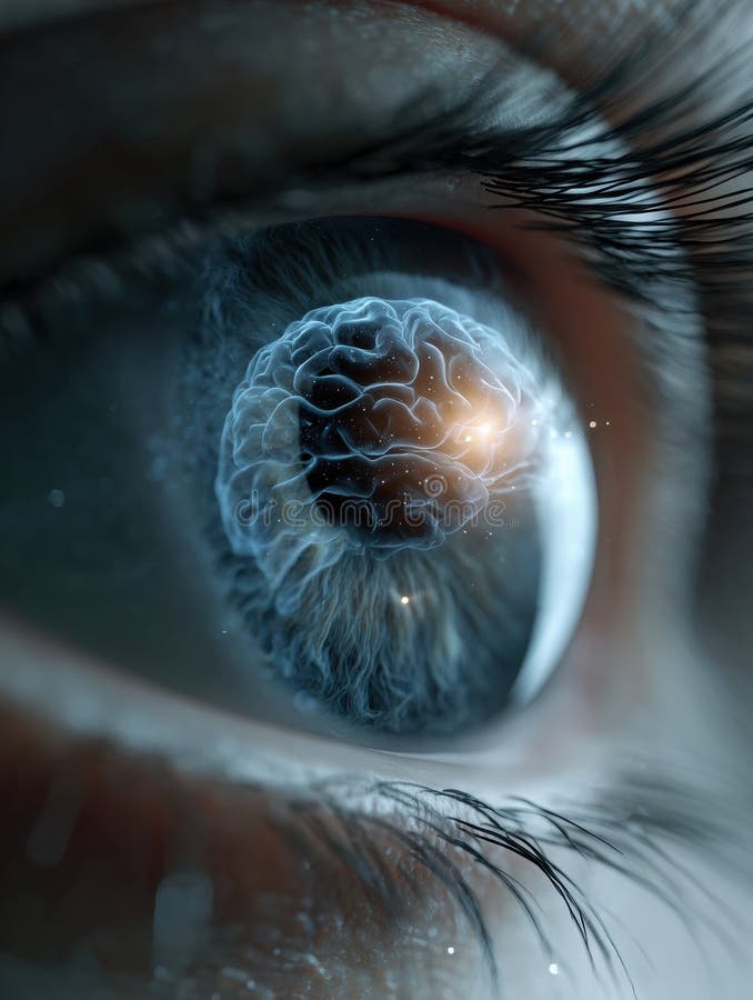 Eye-shaped Lens Focusing on a Glowing Brain Icon, Conveying Deep ...
