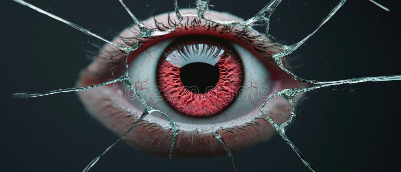 Eye through Shattered Glass Dramatic Red Iris 3D Render Stock ...