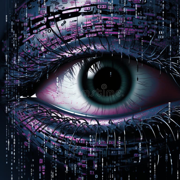 An Eye is Shown in Front of a Computer Screen Stock Illustration ...