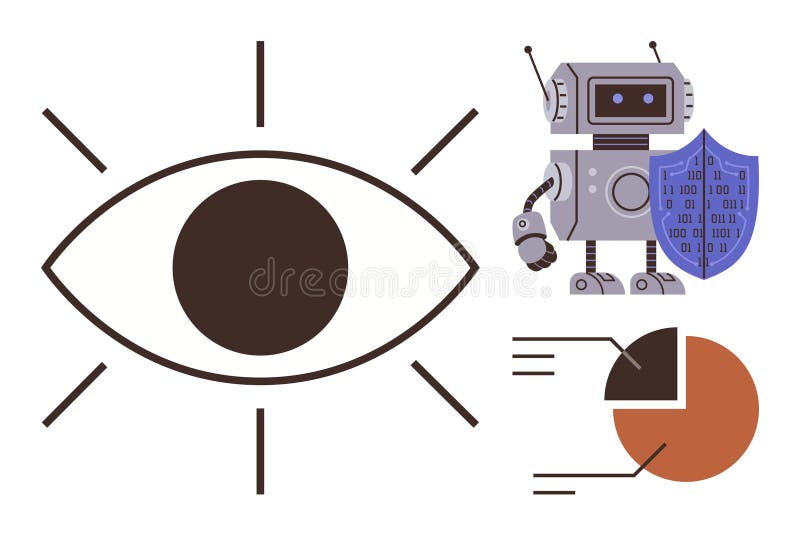 Eye Symbol with Robot, Shield, and Data Pie Chart Representing ...
