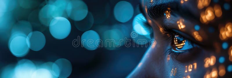 Eye of Technology: Binary Code Melding with Human Perception. Stock ...