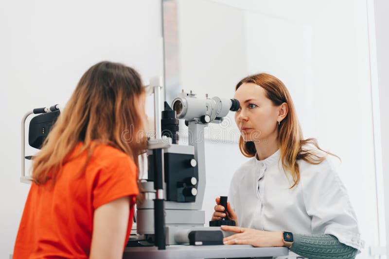 Eye Test for Visual Acuity. the Patient Receives Eye Consultation Stock ...