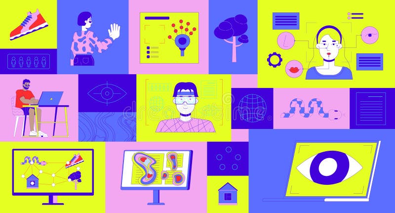 Eye Tracking Digital Innovation Bento Grid Illustration Set Stock ...