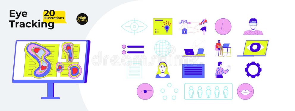 Eye Tracking and User Behavior Analysis Cartoon Flat Illustrations Mega Bundle Stock Vector ...