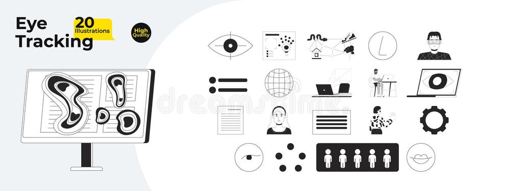 Eye Tracking and User Behavior Analysis Outline Illustrations Mega Bundle Stock Vector ...