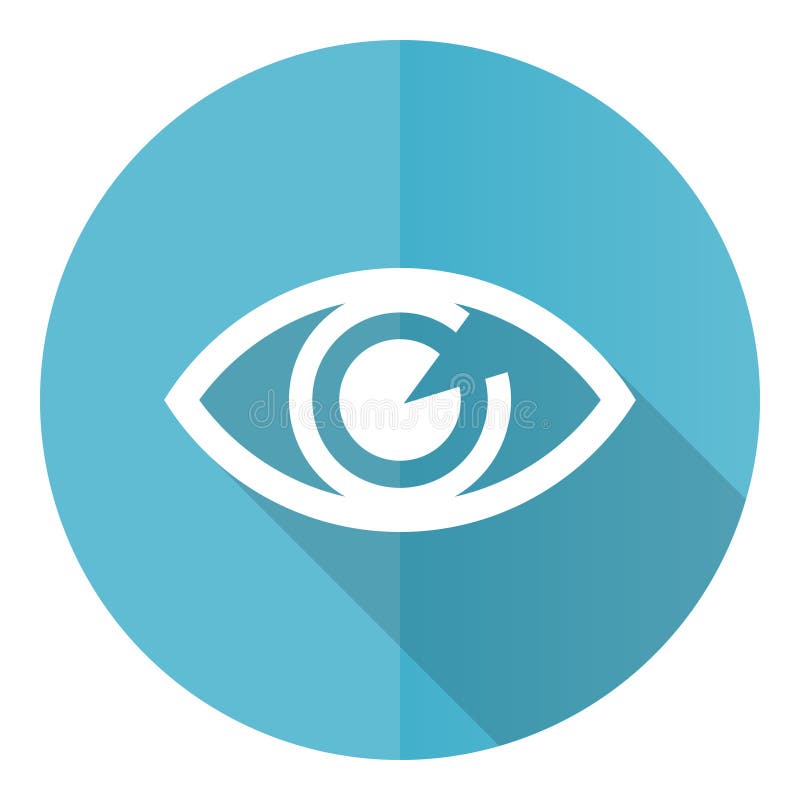 Eye Vector Icon, Flat Design Blue Round Web Button Isolated on White ...