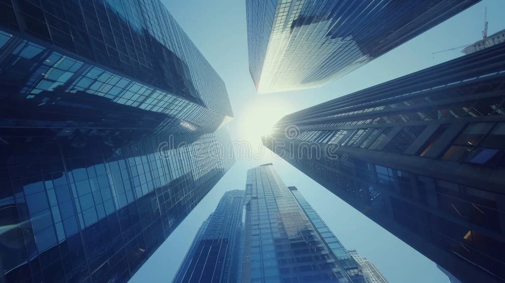Eye View of Towering Skyscrapers Converging in the Sky.AI Generated ...
