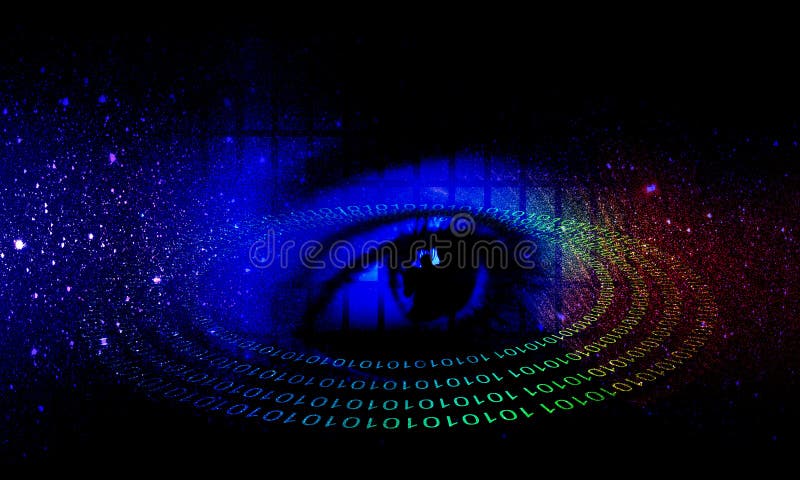 Eye Viewing Digital Information Represented by Ones and Zeros or Binary ...