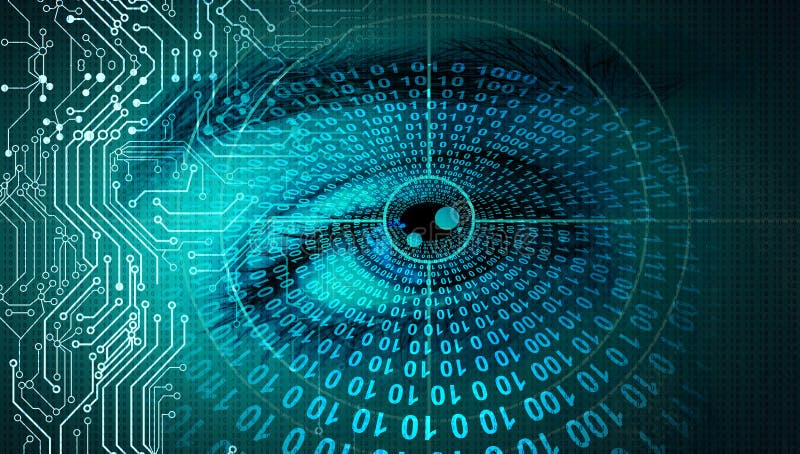 Eye Viewing Digital Information Represented by Ones and Zeros or Binary ...