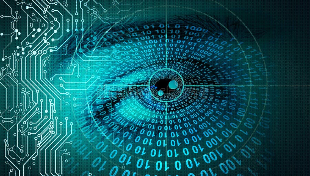 Eye Viewing Digital Information Represented by Globe, Ones and Zeros ...