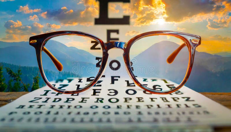 Eye Vision Test Chart Seen through Eye Glasses. Prescription Glasses ...
