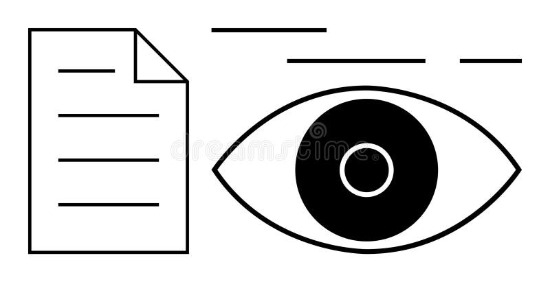 Eye Watching Document, Line Drawing of Paper Document and Eye ...