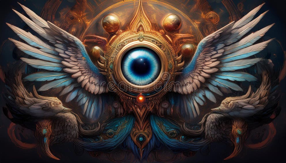 Eye with wings stock illustration. Illustration of wings - 367267985