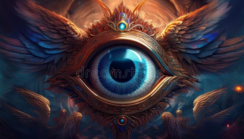 Eye with wings stock illustration. Illustration of comics - 367267971
