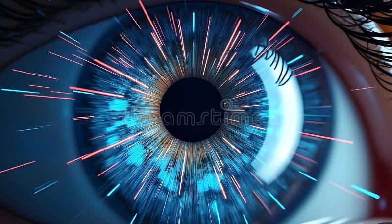 Eyeball with Reflection of Holographic Digital Streams Representing ...
