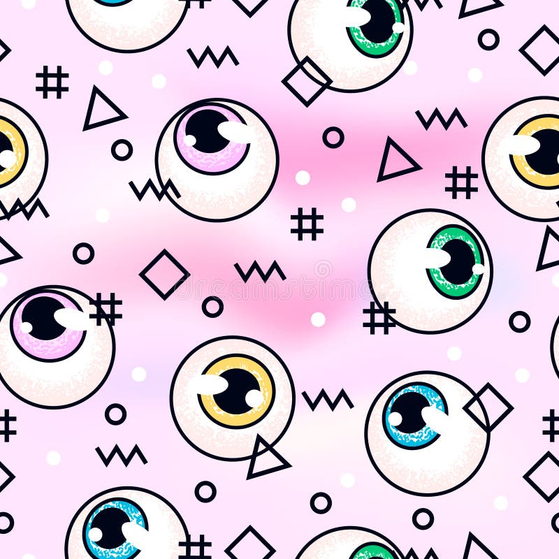 Eyeballs. Fashion Pattern. Eyes on a Pink Background. Memphis Pattern ...