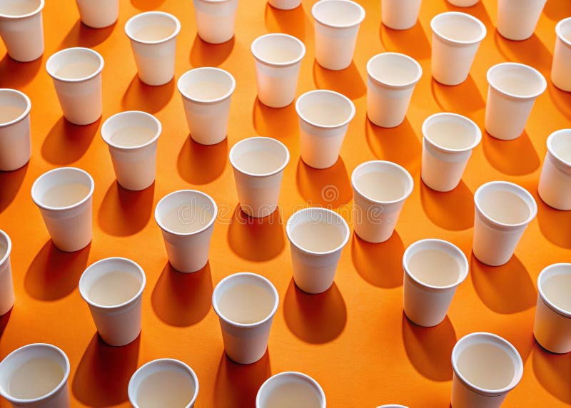 EyeCatching Aerial Perspective of Stacked White Plastic Cups Against a ...