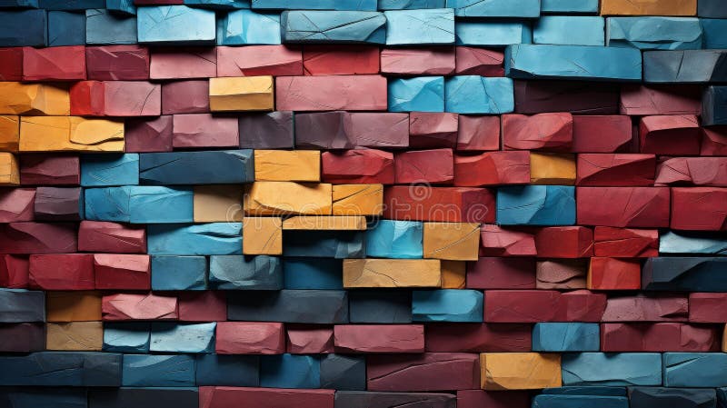 Eyecatching Geometric Brick Wall Design with Flat Texture, Vibrant ...