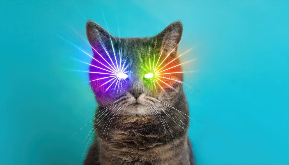 Fierce Feline with Rainbow Lasers Eyes, Illuminating a Mysterious Night ...