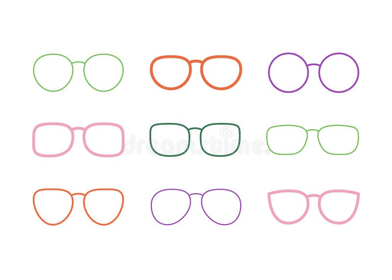 Eyeglasses Different Shapes and Colors of Frames, Glasses Set. Circle ...