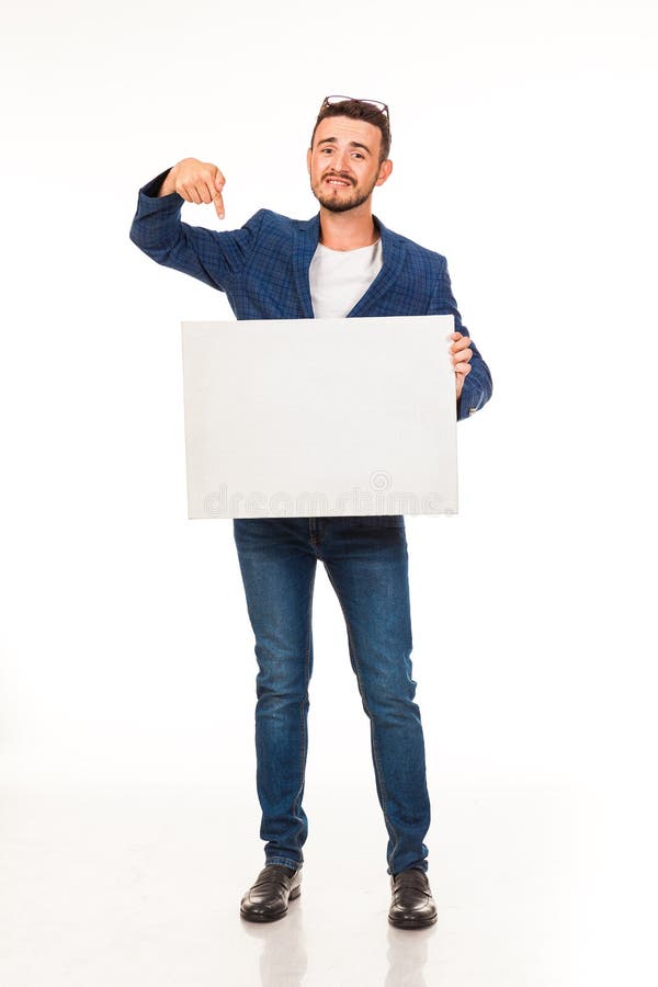 A Guy with a Beard Posing with a White Sign. Can Be Used for ...