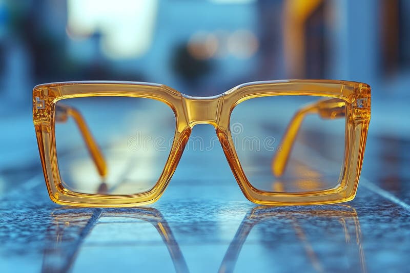 Eyeglasses are Placed on a Reflective Surface, Showcasing Modern ...