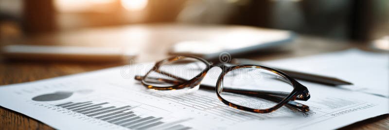 Eyeglasses Placed on Vision Report Paper with Soft Desk Light ...