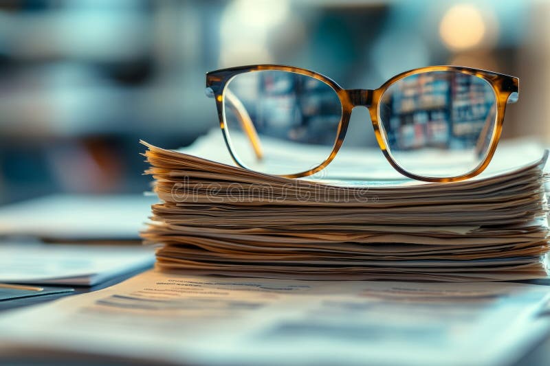 Eyeglasses Sit Atop a Pile of Paperwork, Symbolizing Office Tasks ...