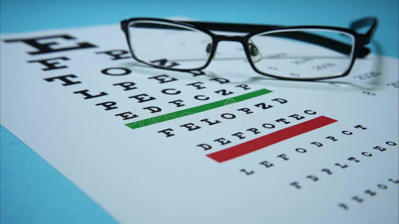 Eyeglasses on Snellen Eye Sight Chart Test. Stop Motion Stock Video ...