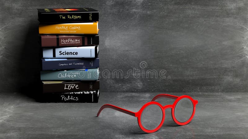 Eyeglasses on Top Stack Books Vector. Stock Vector - Illustration of ...
