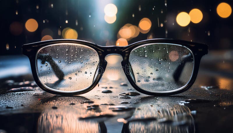 Eyeglasses with Water Drops, Raindrops. Rainy Night Stock Illustration ...