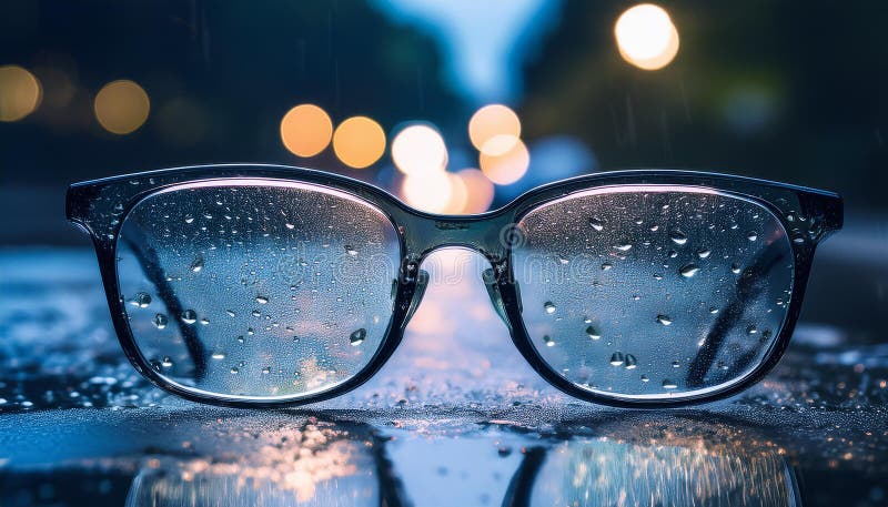 Eyeglasses with Water Drops, Raindrops. Rainy Night Stock Illustration ...