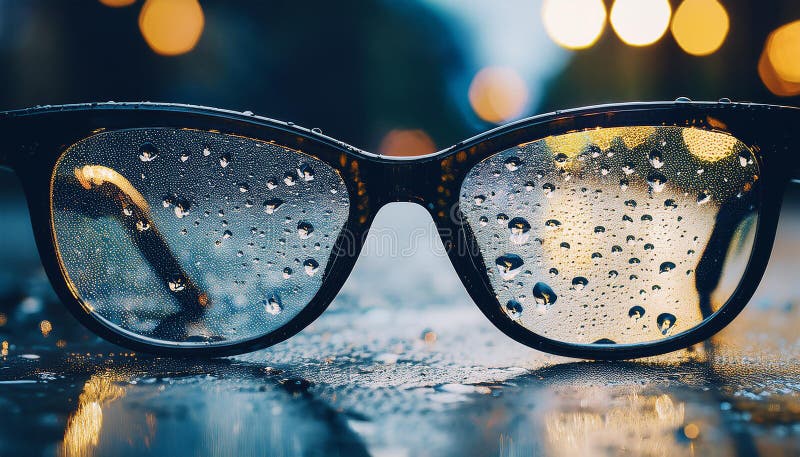 Eyeglasses with Water Drops, Raindrops. Rainy Night Stock Illustration ...