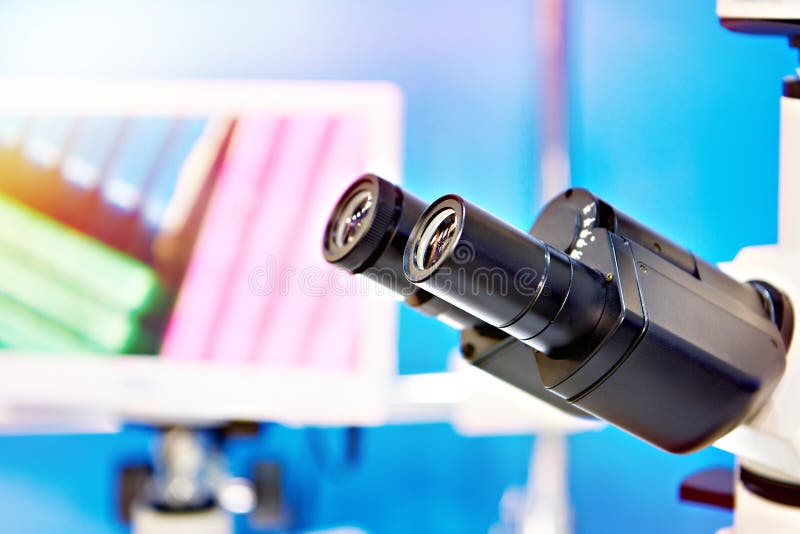 Research Stereo Microscope with Monitor Stock Photo - Image of white ...