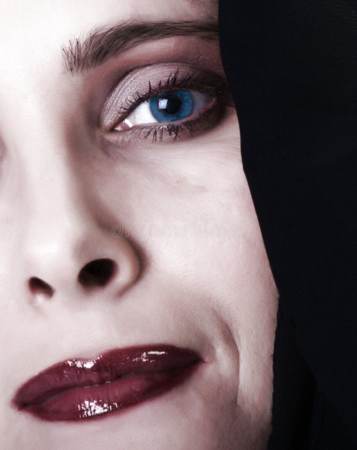 Sensual Woman with Seductive Eyes Behind Fan Stock Photo - Image of ...