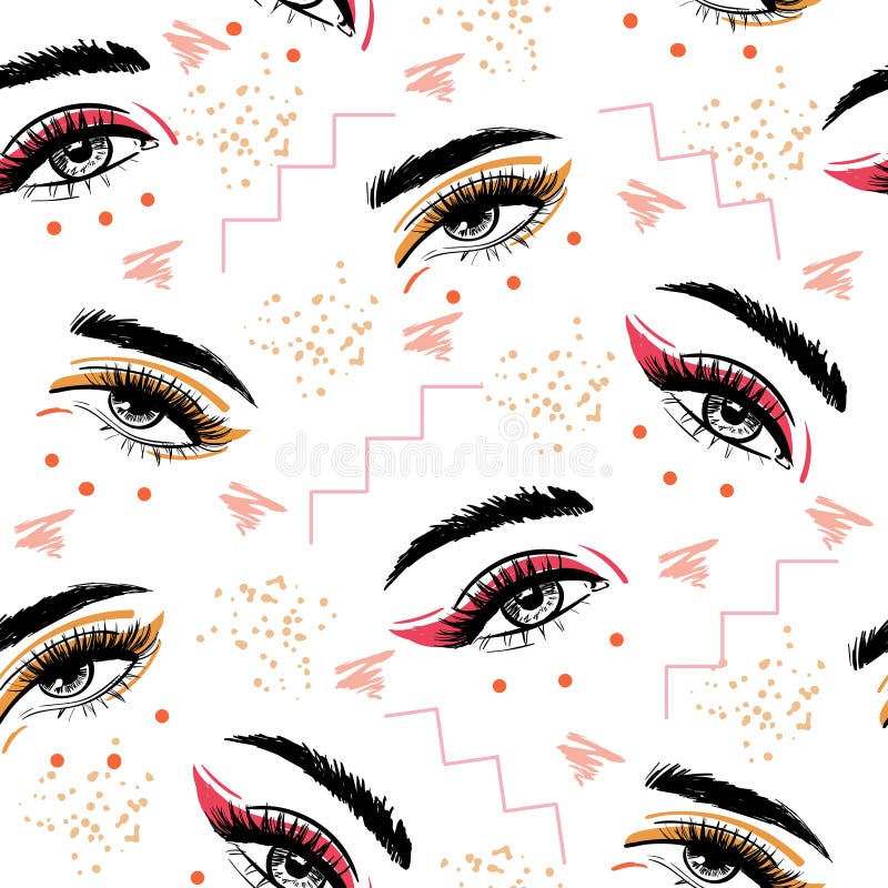 Eyes with Bright Eyeliner Makeup Pattern Brow Stock Vector ...