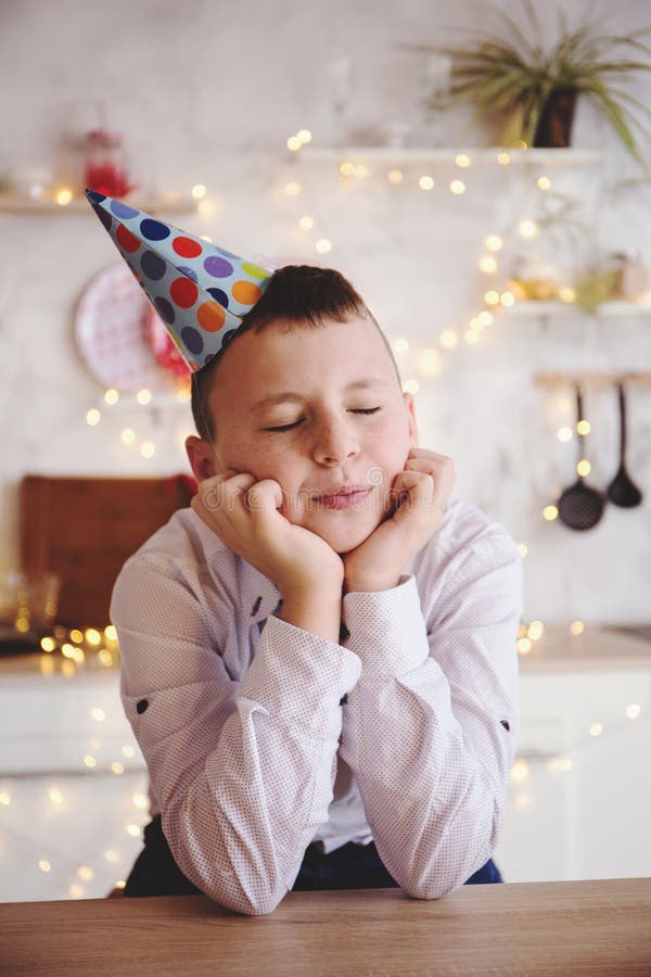 Eyes closed boy stock photo. Image of celebrate, indoor - 166222078