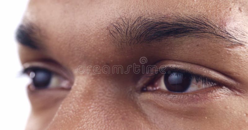 Eyes, Future and Mindset with a Man in Studio on a White Background ...