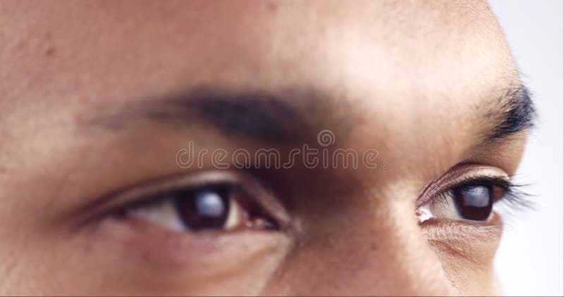 Eyes, Future and Vision with a Man in Studio on a White Background ...