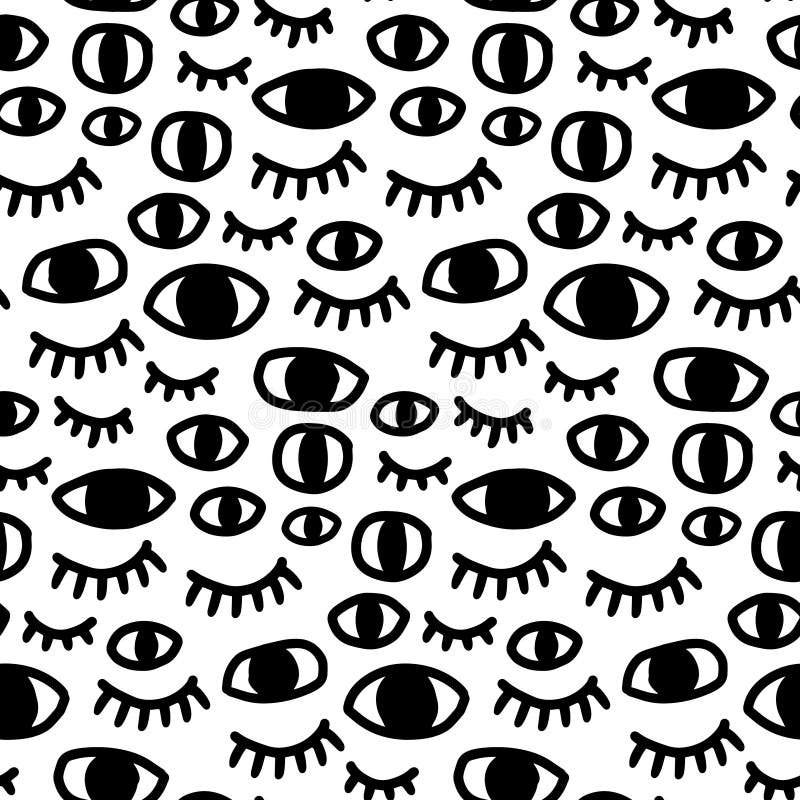 Eyes Lashes Open Hand Drawn Seamless Pattern Black White Contrast Stock ...