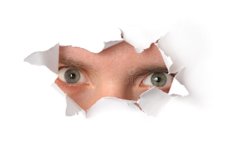 Eyes Looking through a Hole in Paper Stock Photo - Image of eyesight ...