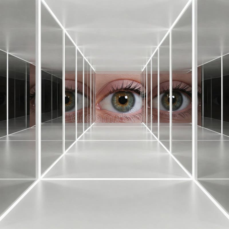 Eyes Looking through a Mirror Tunnel. Stock Image - Image of awareness ...